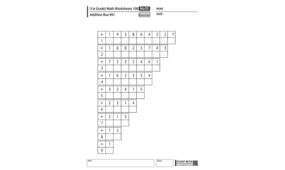 [1st Grade] 100 Free Printable Math Worksheets : Addition Box sheets ...